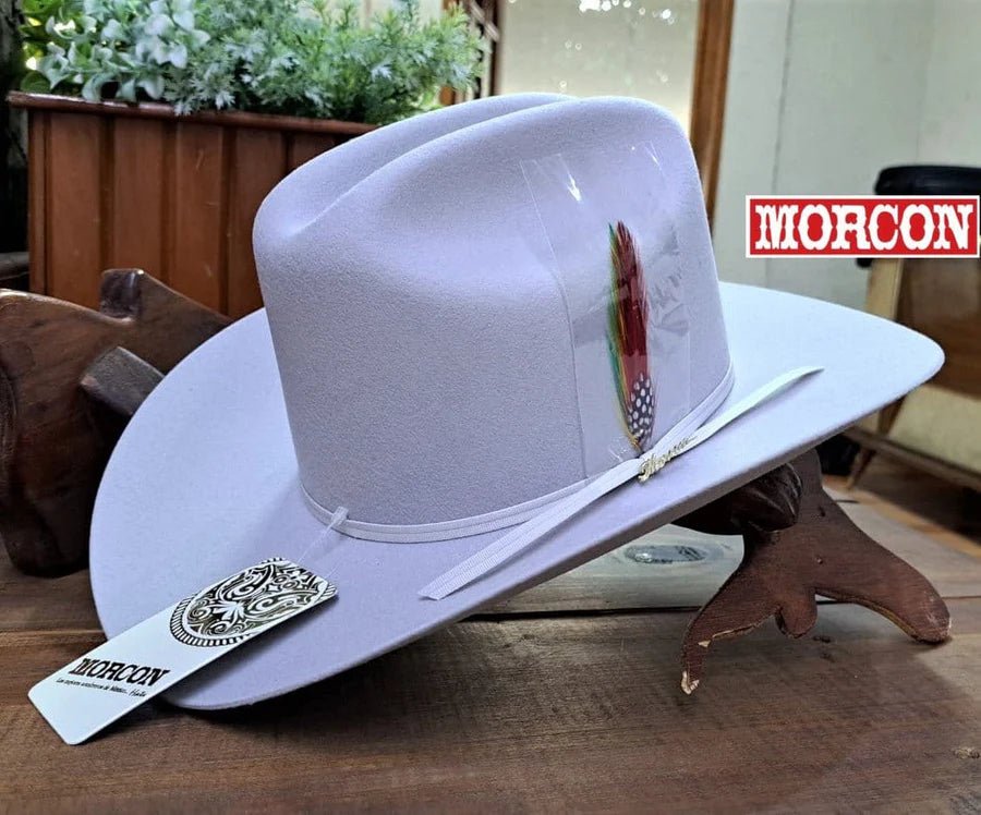 20X Morcon Felt Hat Sinaloa Style with Feathers - Platinum Grey ...