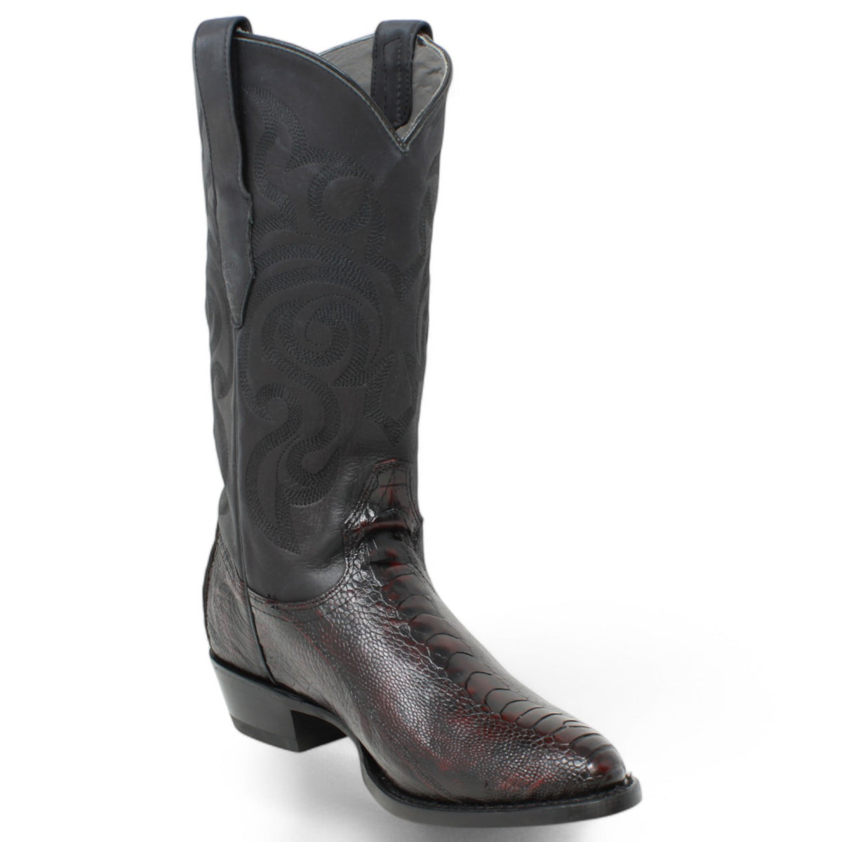 Botas de Pata de Avestruz Original Punta Oval Color Negro Rojizo - Los