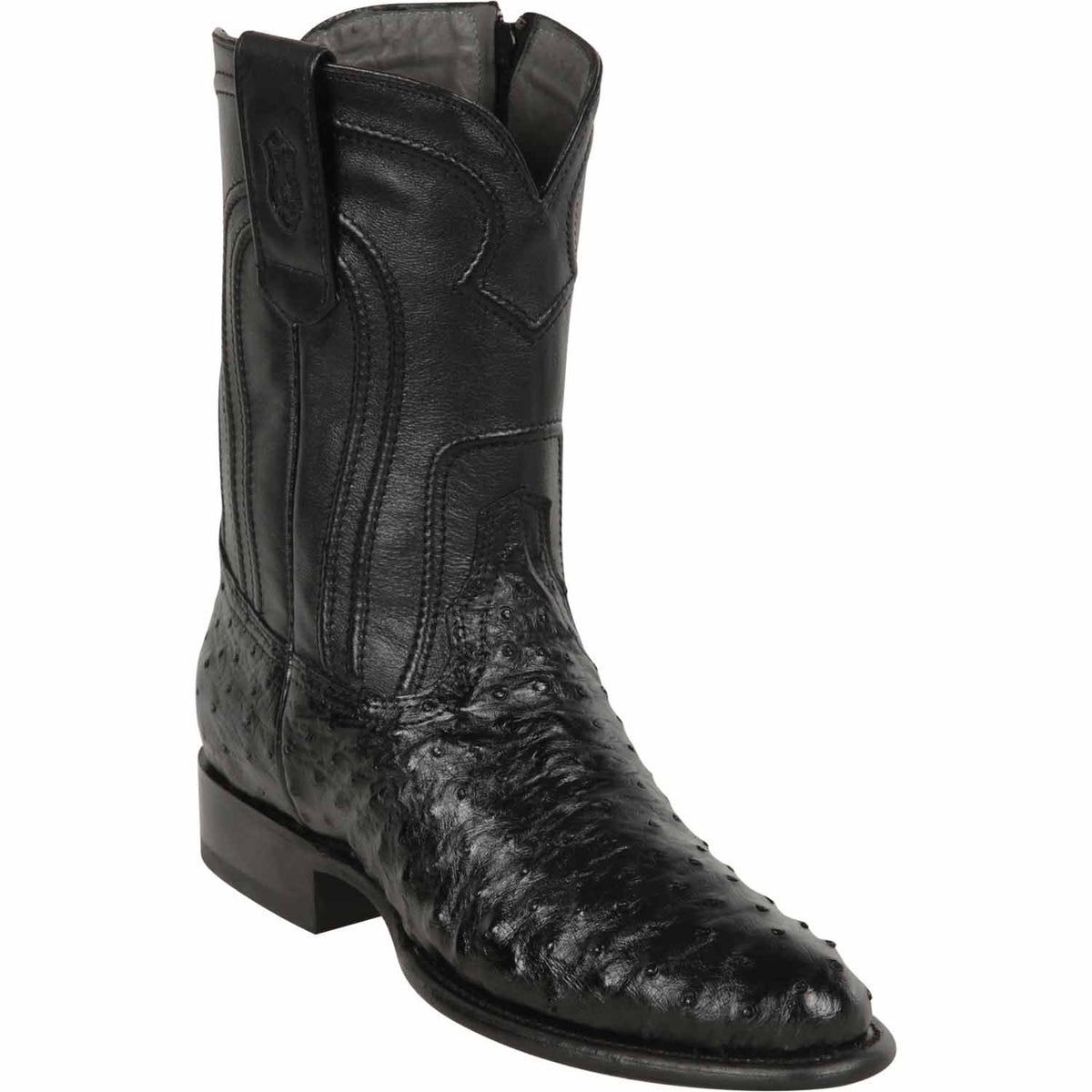 Original Ostrich Roper Boots Oval Toe with Zipper Black Color - Los Al ...