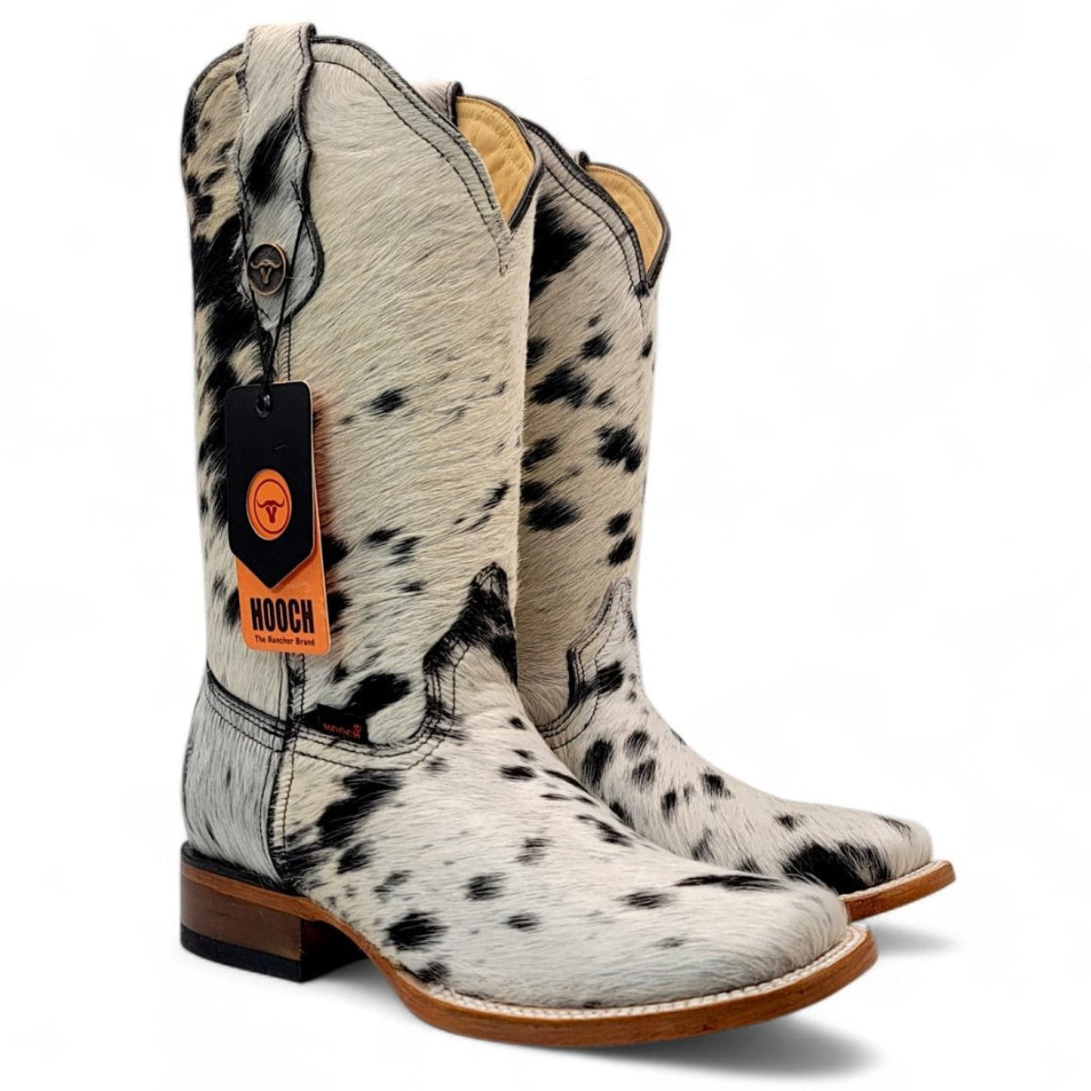 Leather Boots with Original Cow Hair Square Toe for Women Natural Colo ...