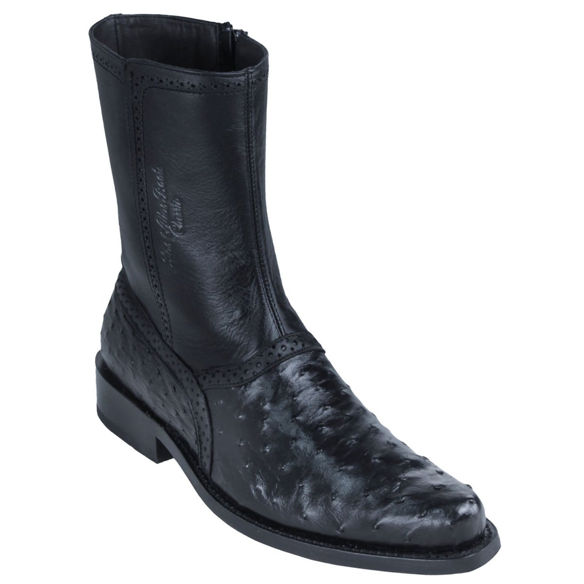Botas Cortas de Avestruz Original Punta Oval Color Negro - Los Altos B