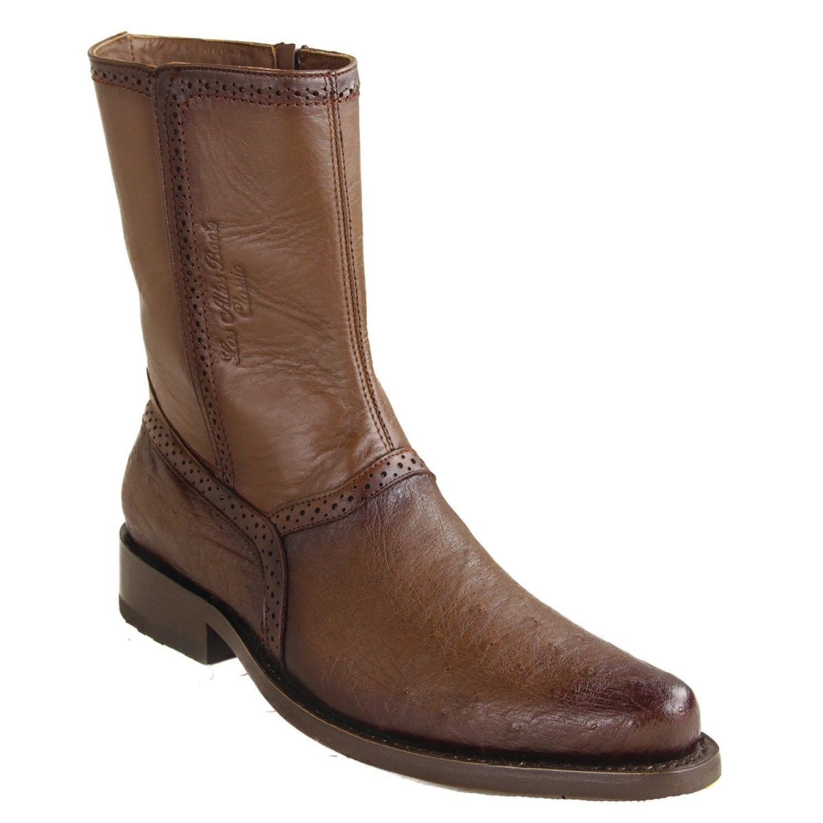 Botas Cortas de Panza de Avestruz Original Punta Oval Color Cafe Difum