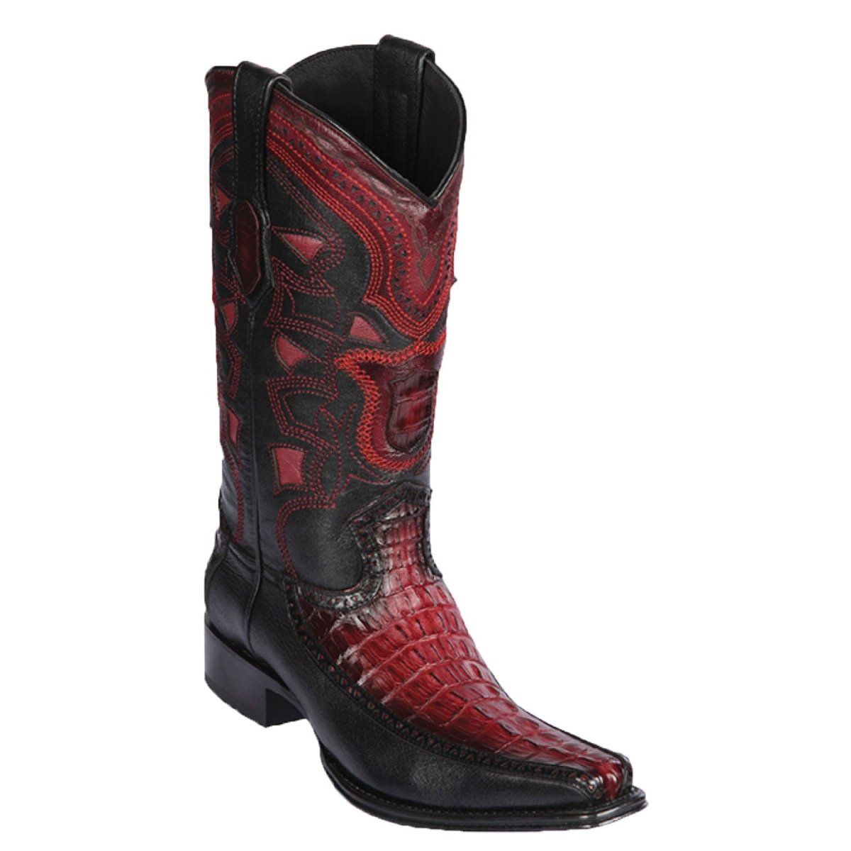 Caiman Crocodile Tail Boots with Original Deer European Toe Wine Faded