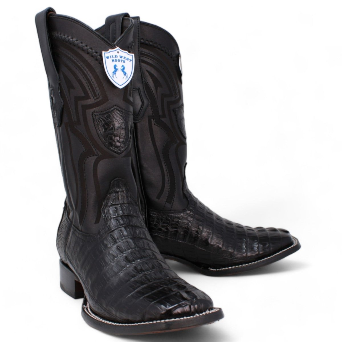 Caiman Crocodile Tail Original Wide Square Toe Black Color Boots - Wil