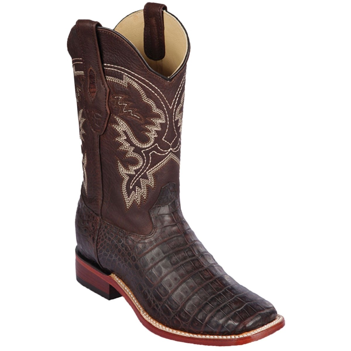 Original Caiman Belly Boots Wide Square Rodeo Toe Brown Color - Los Al