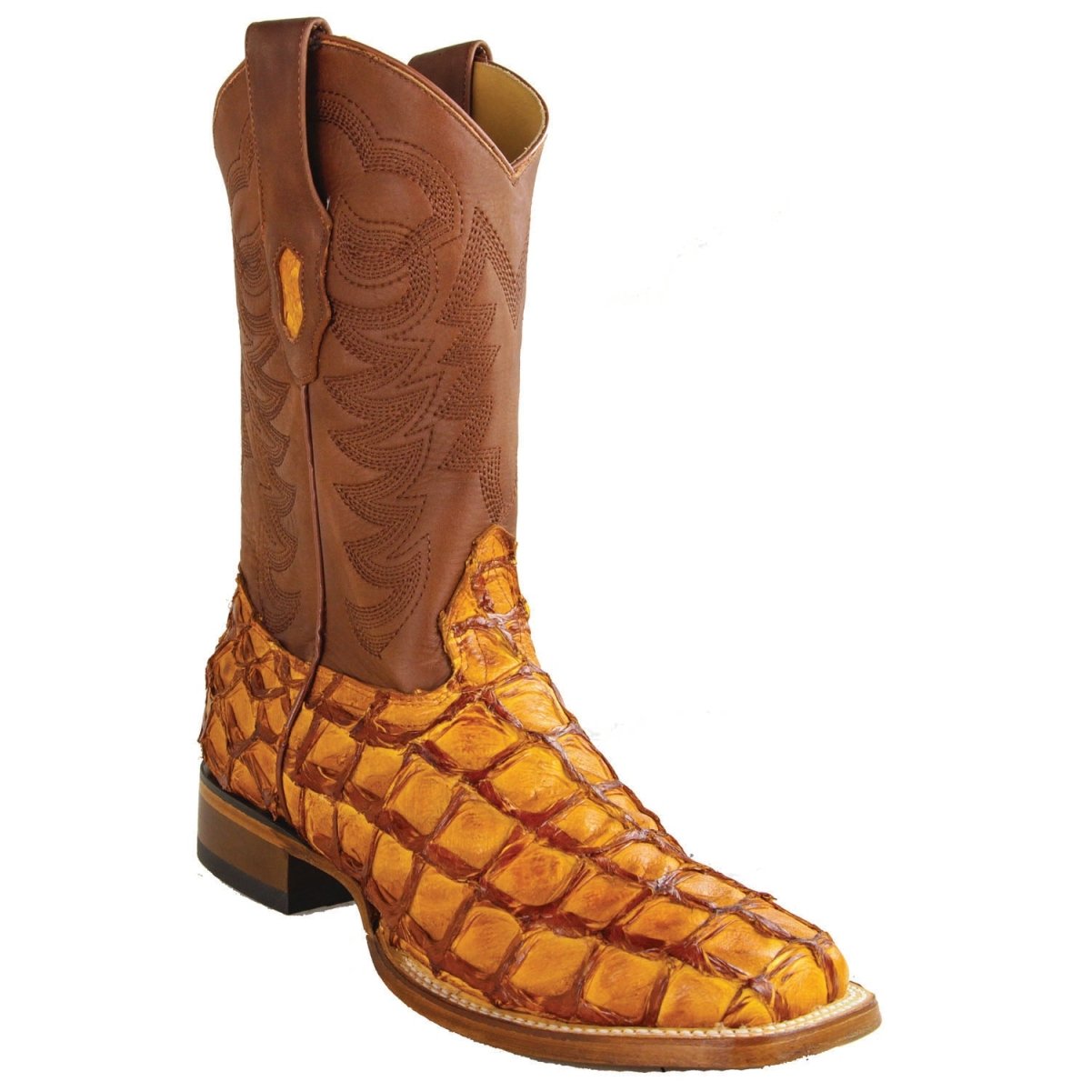 Botas de Pescado Pirarucu Original Punta Rodeo Cuadrada Ancha Color Co