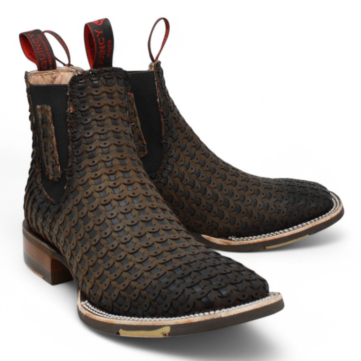 Quincy Suede Charro Boots with Square Toe and Rubber Sole Shedron Q82B