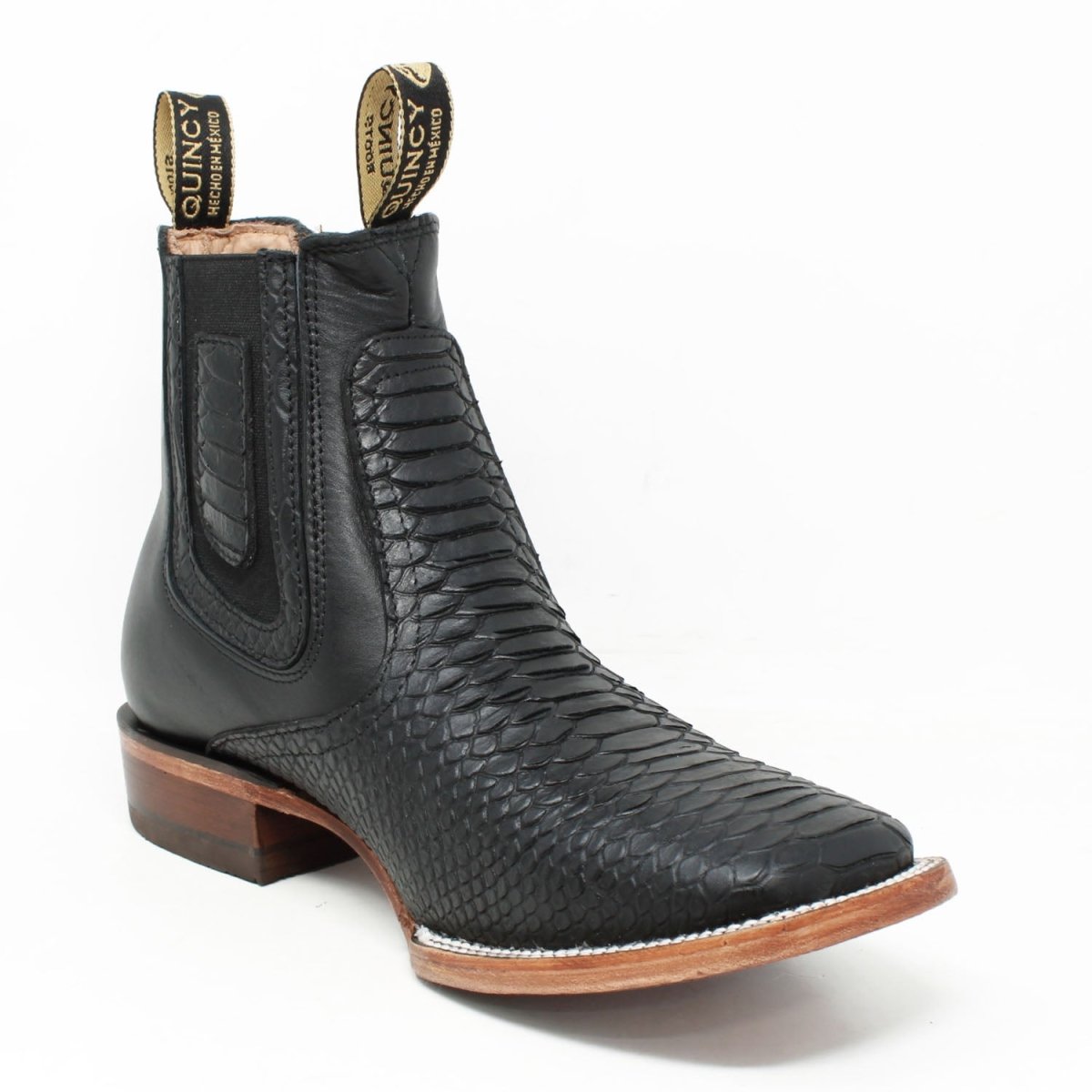Charro Boots with Rubber Sole, Square Toe, Black