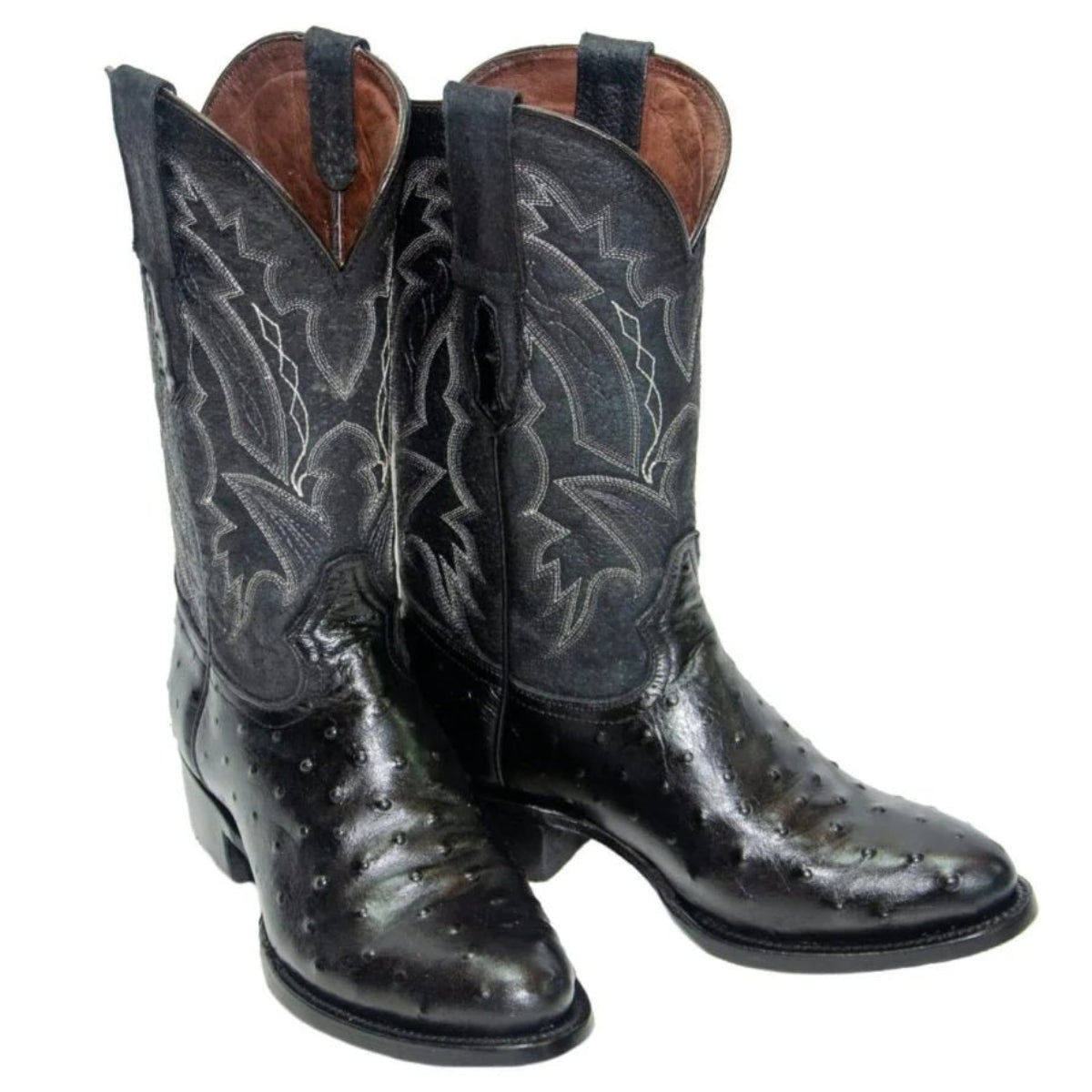 El Reparo Men's Print Ostrich Round Toe Boots - Black – CaballoBronco.com