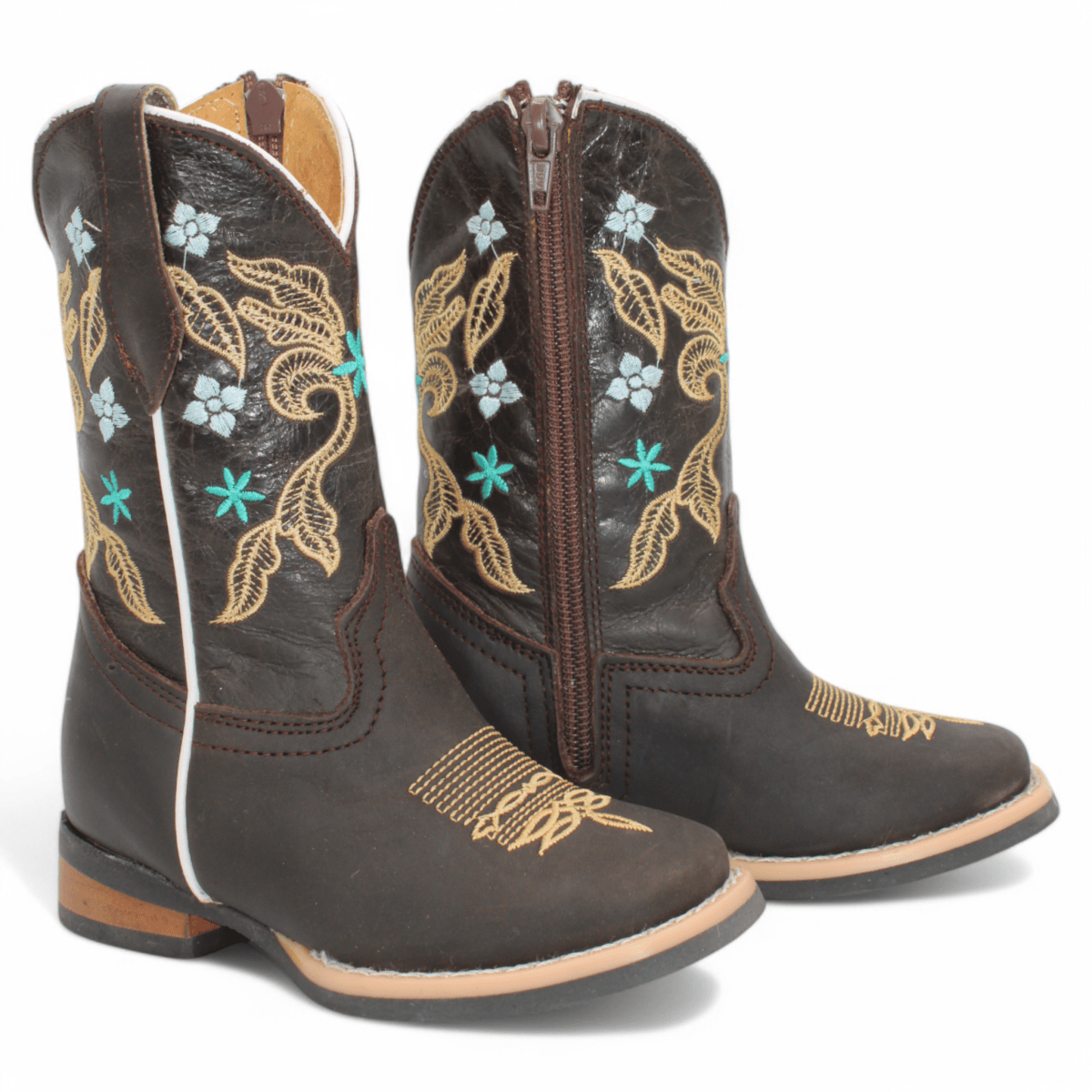 Girl's Genuine Leather Square Toe Boots - Chocolate – CaballoBronco.com