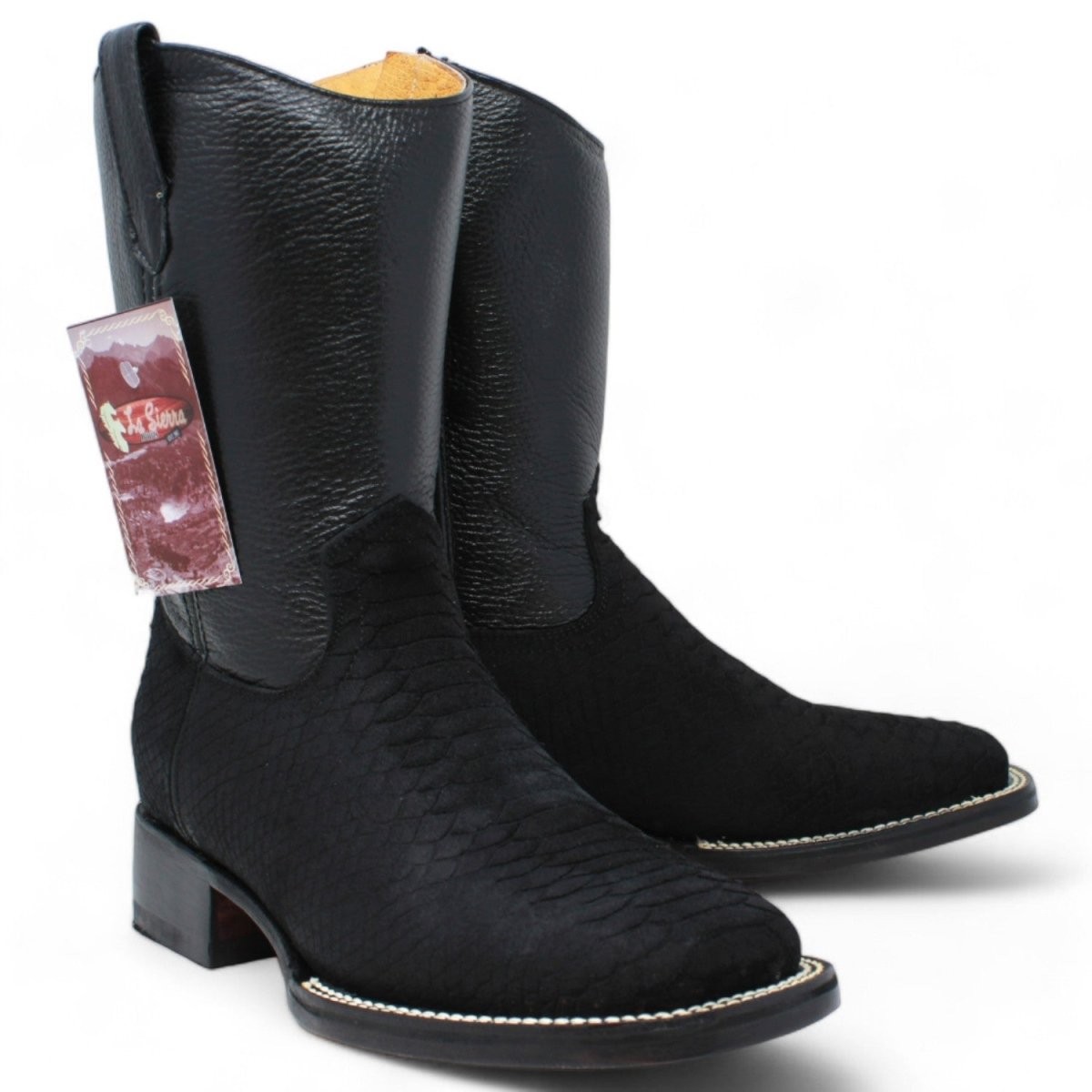 Botas de Piton Grabado Horma Roper con Zipper Color Negro ...