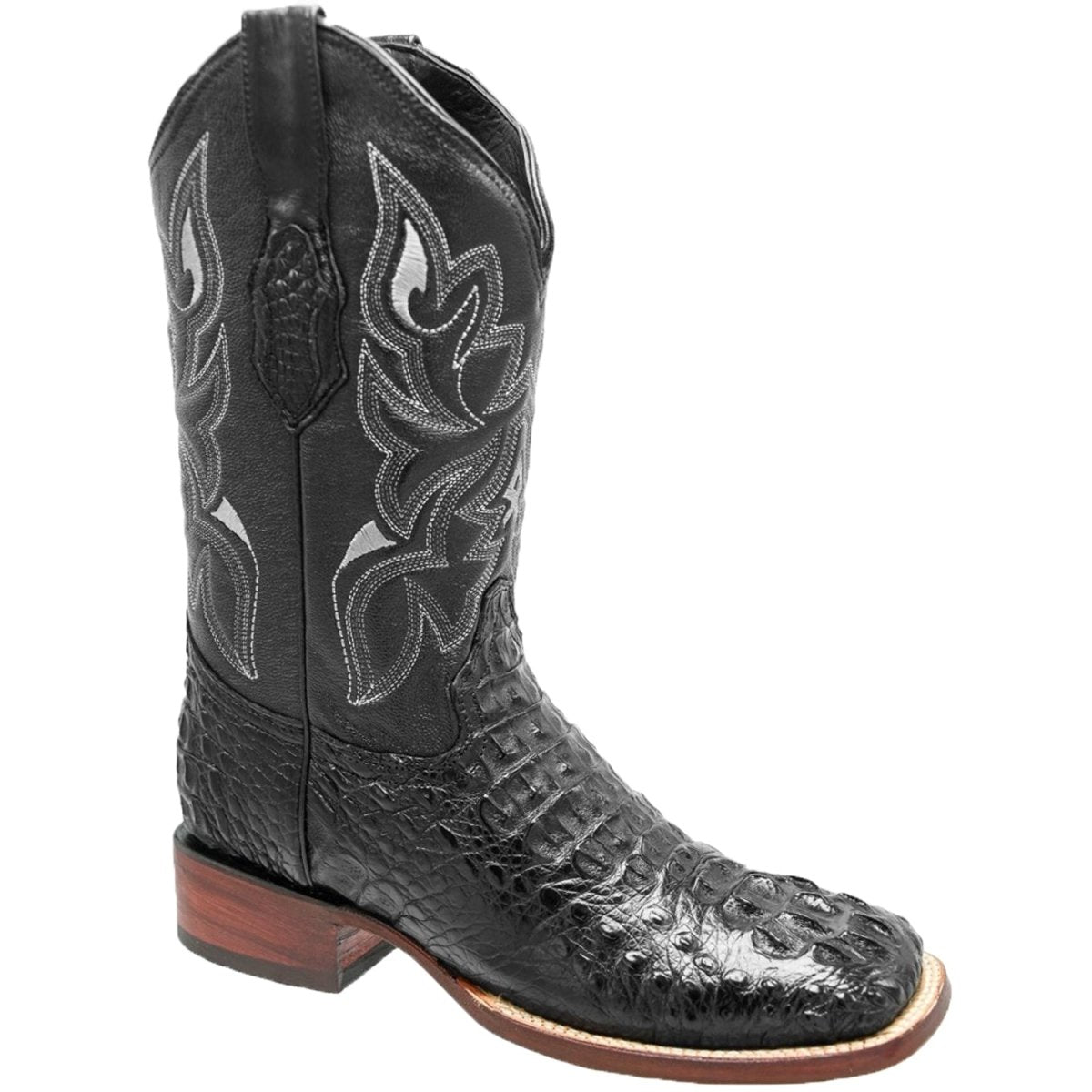 Botas de Cocodrilo Caiman Lomo Original Horma Rodeo Color Negro WD-221