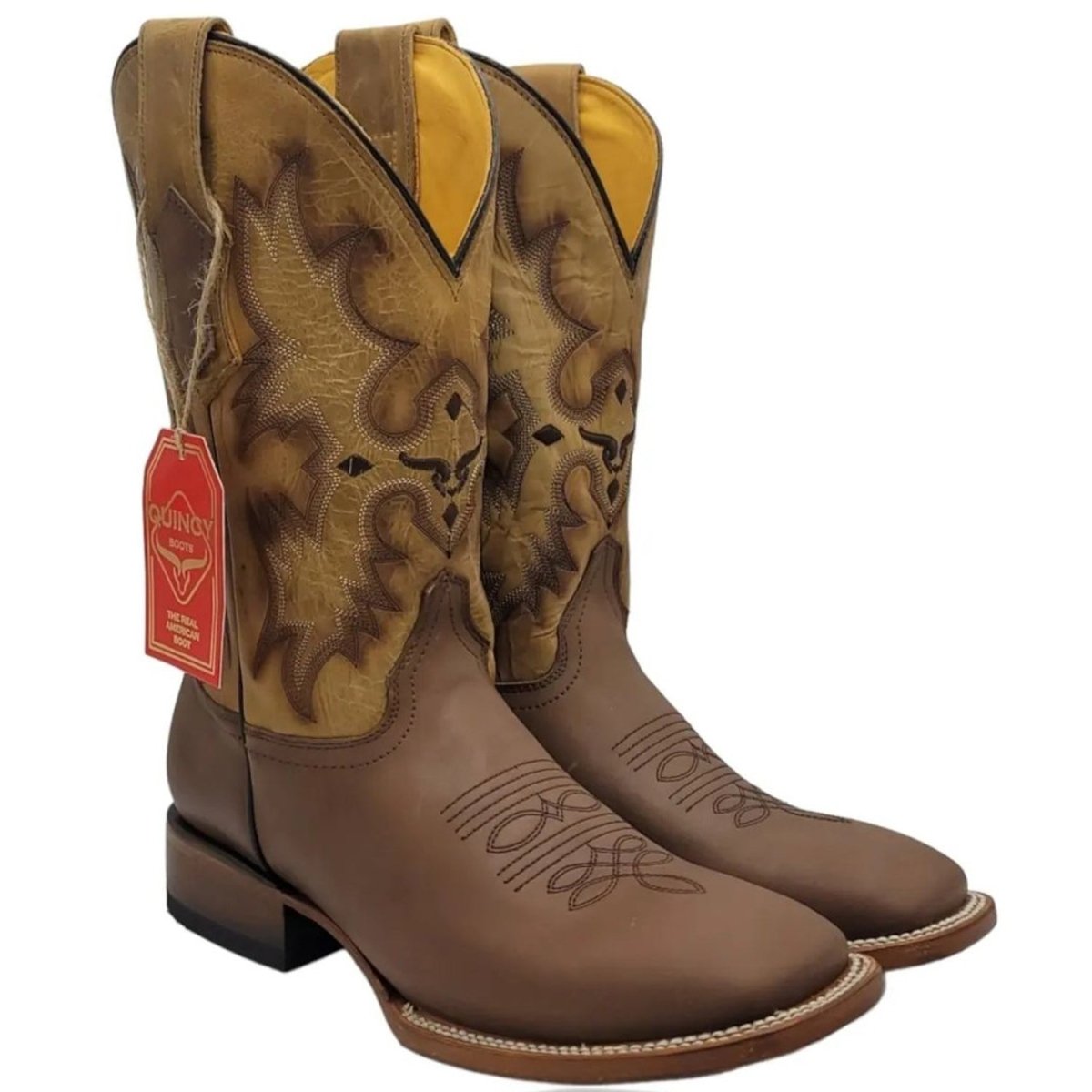 Botas Vaqueras de Cuero Original Horma Rodeo Cuadrada Color Tan
