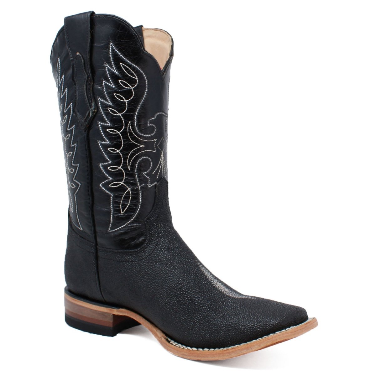 Botas de Mantarraya Macho Grabadas Horma Rodeo Cuadrada Color Negro ...