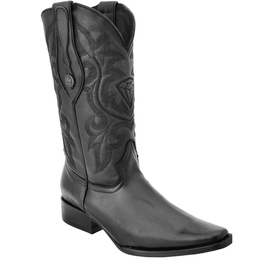 Engraved Deer Leather Boots European Last Black Color WD-121