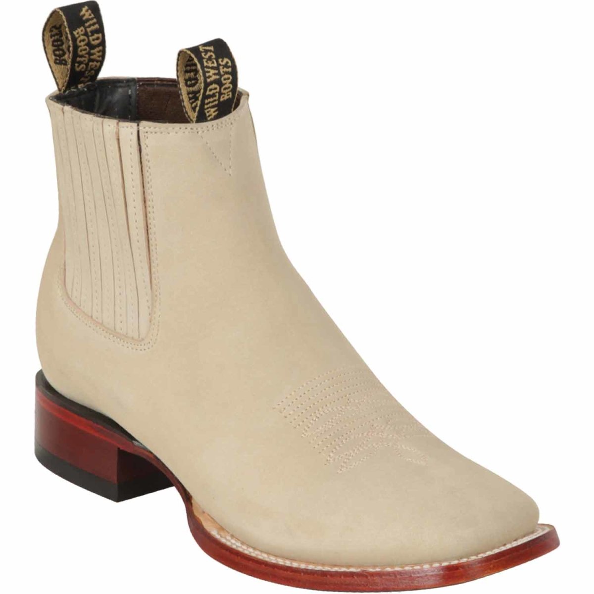 Botines de Gamuza Punta Cuadrada Color Hueso - Wild West Boots ...