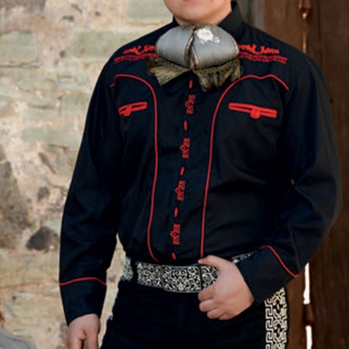 Traditional Charro Shirt White Diamonds for Men Black WD-884 ...