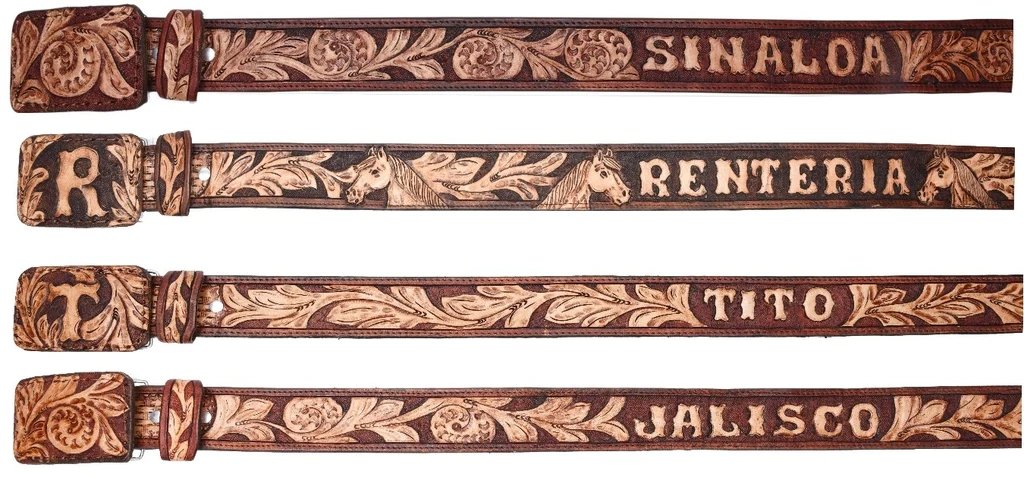 Cinto Vaquero de Cuero Cincelado Personalizado — CaballoBronco.com