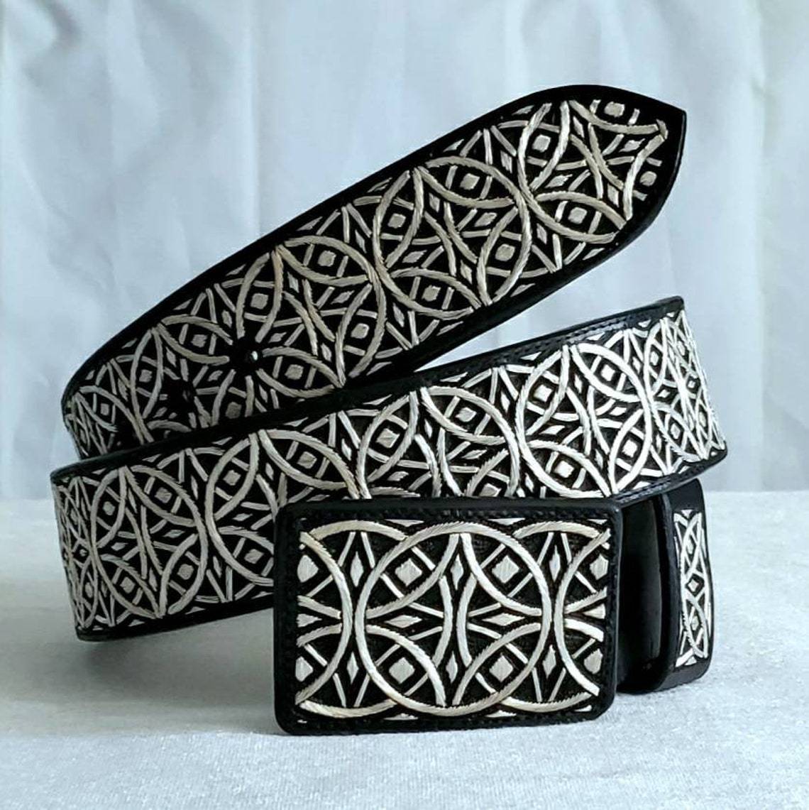 Original Fine Silver Thread Belt for Men in Black