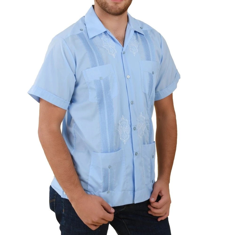 Guayabera Artesanal Yucateca para Hombre Color Azul Cielo ...