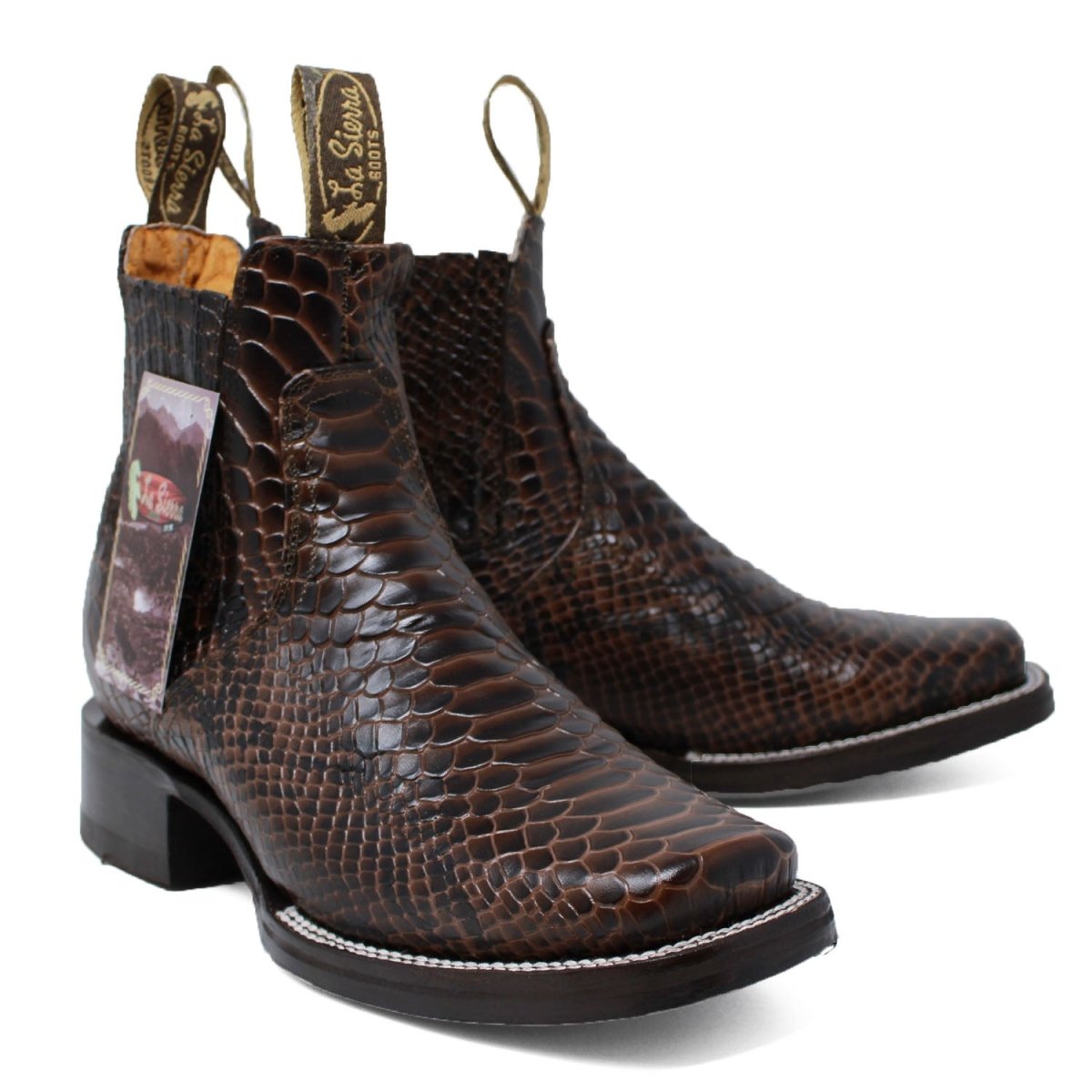 Men's Square Toe Ankle Boots Python Print Brown — CaballoBronco.com