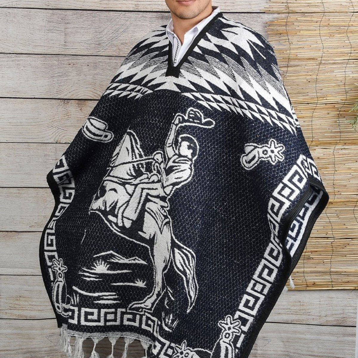 Poncho con Charro y Caballo Doble Vista Artesanal en varios colores ...