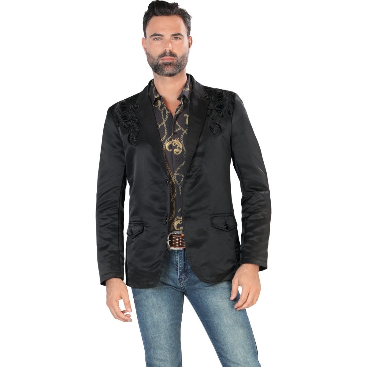 Saco Vaquero para Hombre Montero Color Negro con Bordado Negro ...