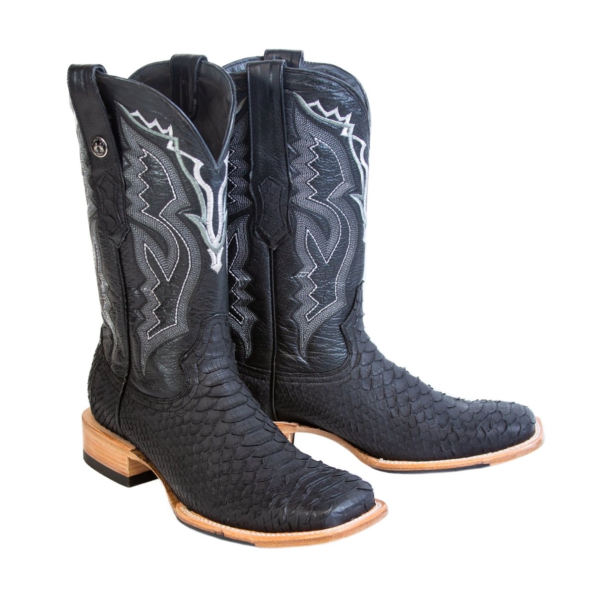 Tanner Mark Men's Genuine Python Square Toe Boots Black – CaballoBronco.com