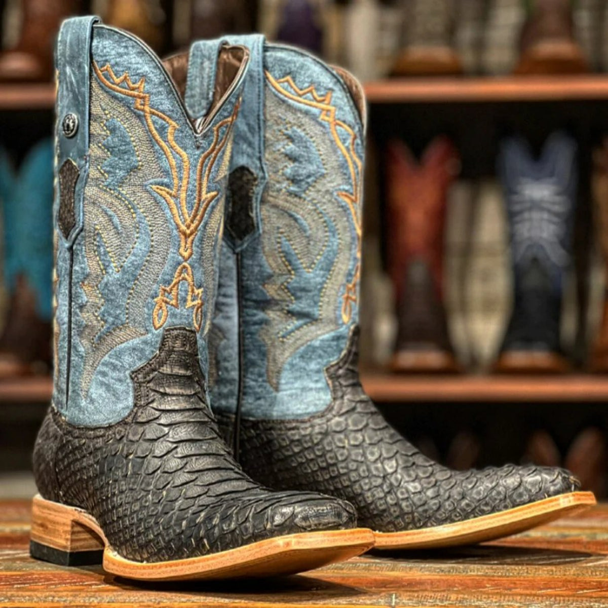 Original Python Boots Wide Square Toe Matte Brown Color - Tanner Mark
