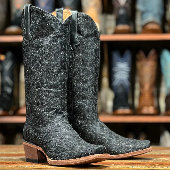 Tanner Mark Women's Tara Leather Square Toe Boots Black – CaballoBronco.com